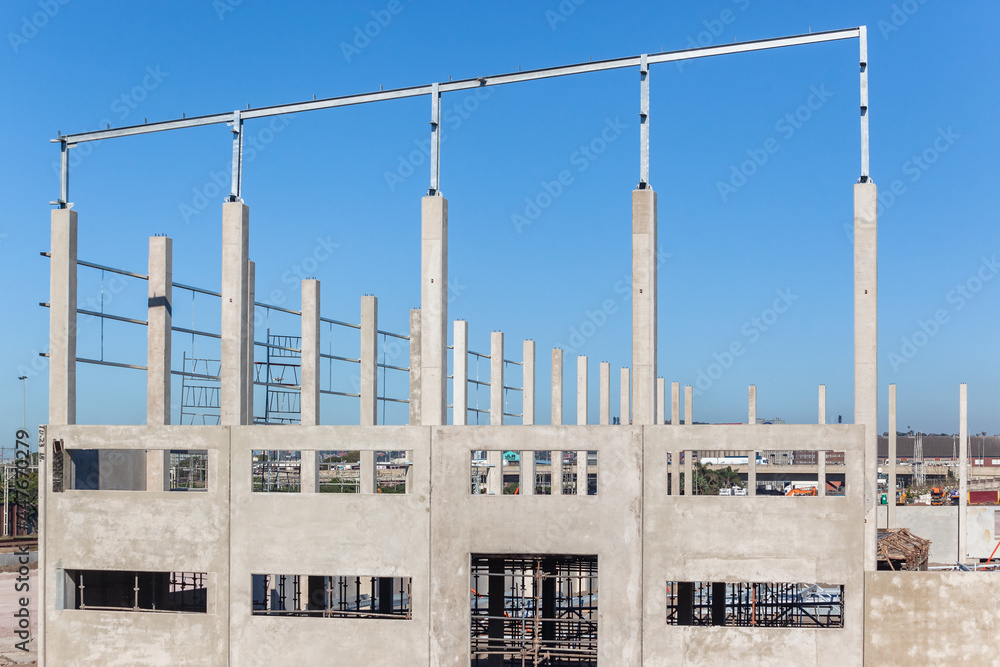 Building Construction Progress New Factory Warehouse Halfway Concrete ...