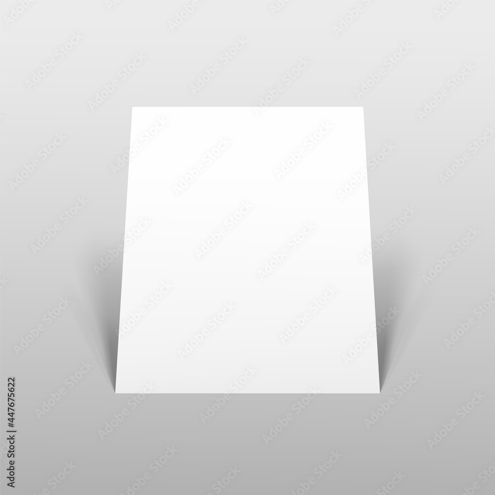 Empty slanted paper sheet.A4 vertical format paper with shadows on gray ...