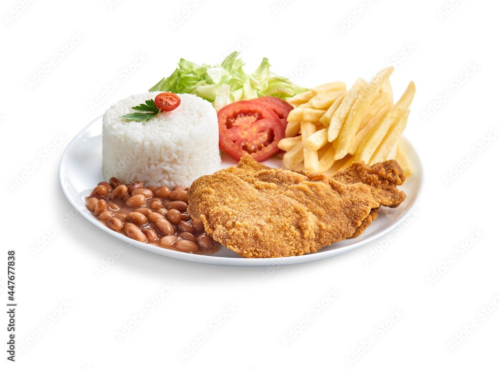 Prato executivo com filet a Milanesa com arroz, feijão, salada e ...