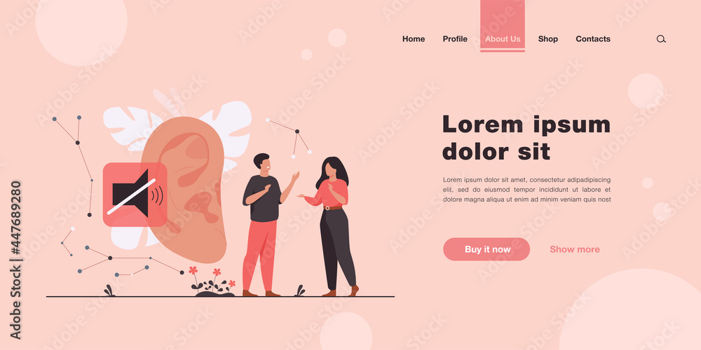 Couple of deaf people talking with hand gestures, huge ear and mute ...