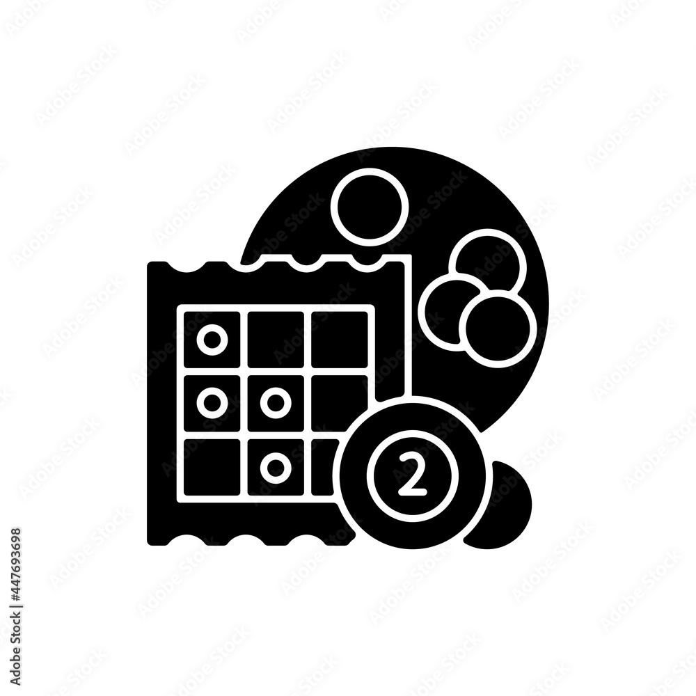 Bingo black glyph icon. Low-priced gambling. Marking off numbers on ...