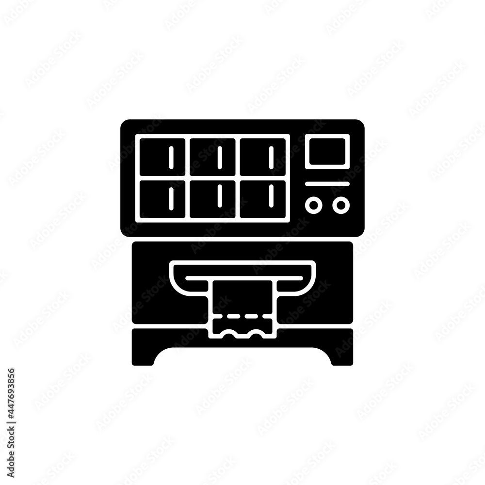 Lottery ticket vending machine black glyph icon. Dispensing lottery ...