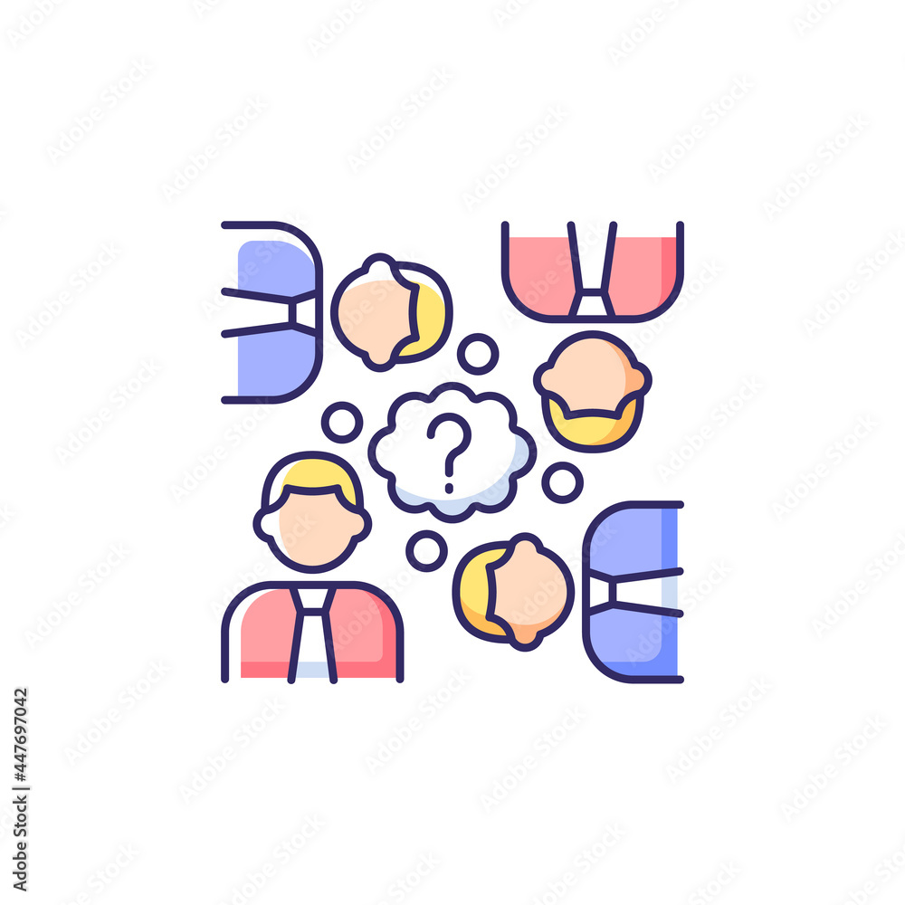 Collective thinking RGB color icon. People and question mark. Effective ...
