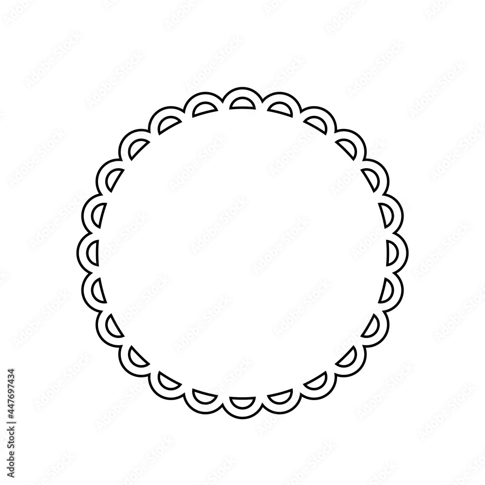 Scalloped circle outline icon. Clipart image isolated on white ...