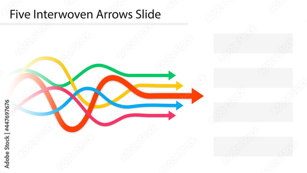 Five intertwined arrows horizontal slide template. Clipart image Stock ...