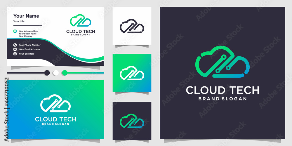 Cloud logo with creative line art technology concept Premium Vector ...