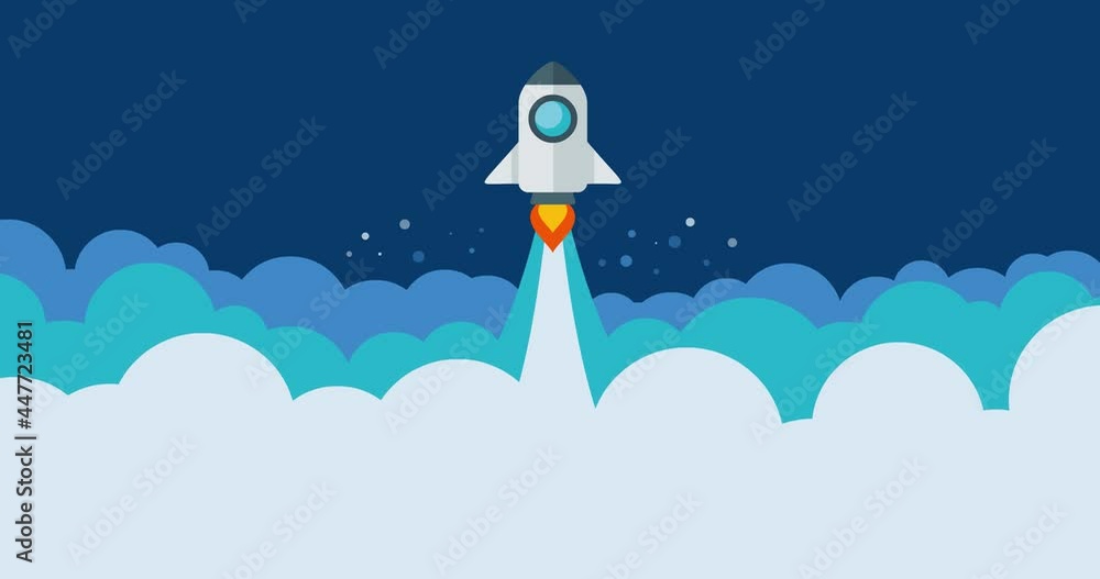 night rocket take off in the sky star smoke cloud background animation ...