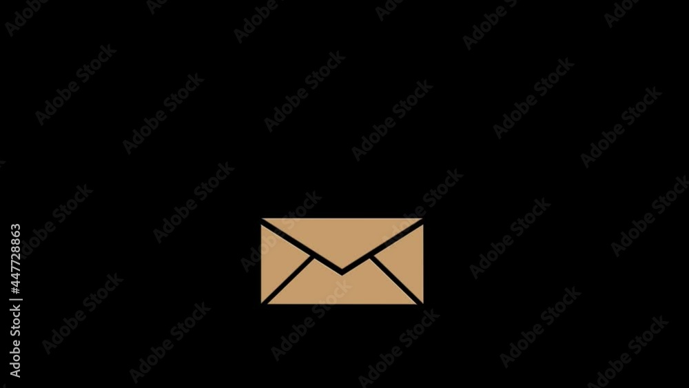 Animated email message animation in black background alpha channel ...