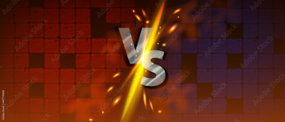 VS game background, versus battle fight vector banner, fire splash ...