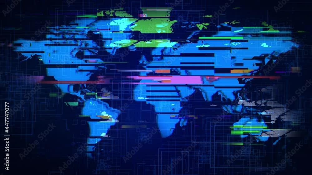 Blue Digital Glitched flicker world Globe Earth Map Hologram Loop ...