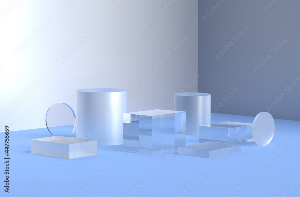 Cube Box minimal scene with glass geometric platform. Background vector ...