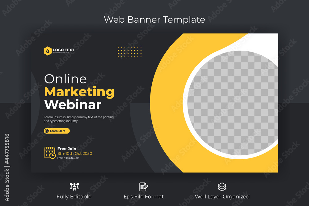 Online marketing webinar web banner and youtube thumbnail template ...