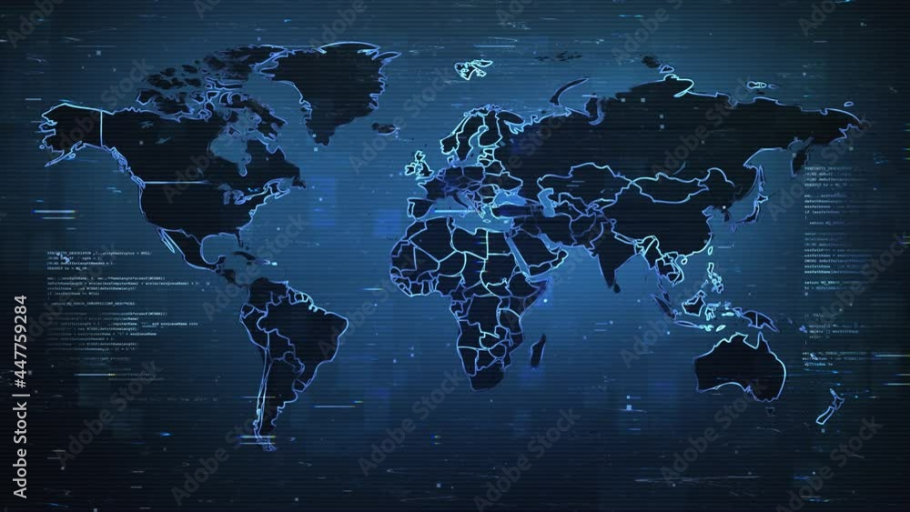 Abstract Digital world map Distorted interface Hacker Background. TV ...