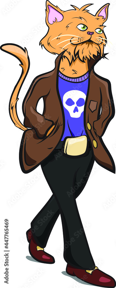 Anthropomorphic Animals. Human with Cat Head wearing cool clothes ...