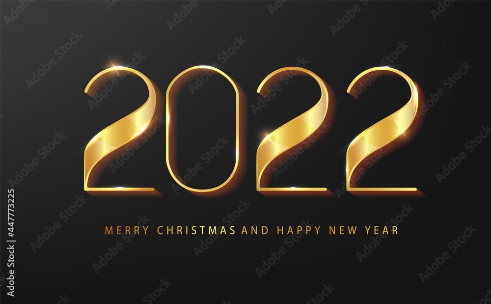 2022 Happy New Year greeting card gold and black background. Black New ...