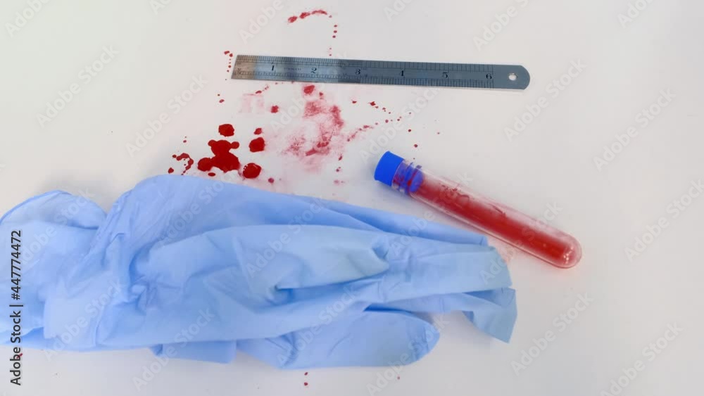 fresh splatter of red blood on white table, crime scene stains, blood ...