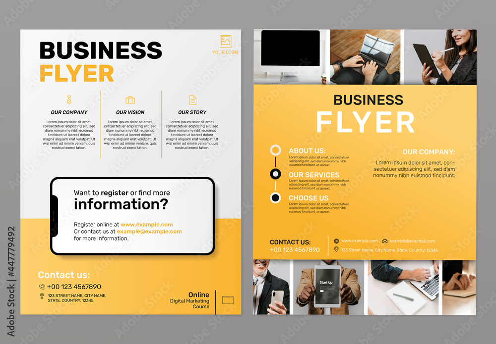 Editable Business Flyer Layout in Yellow Stock Template | Adobe Stock