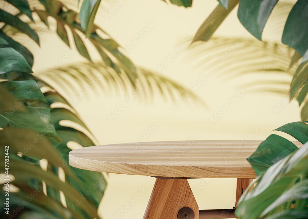 Table top podium stage stand on tropical palm tree background for ...