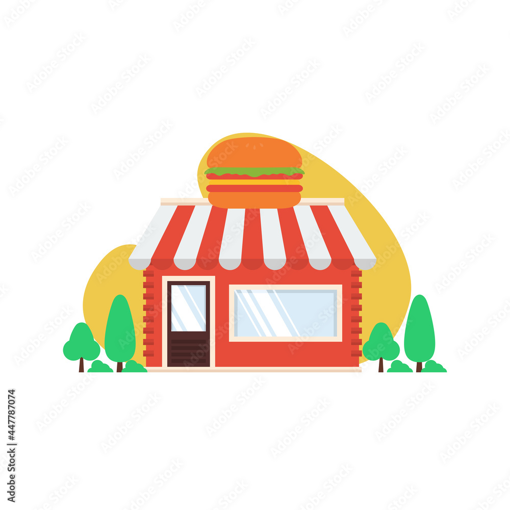 burger shop buildings. Towers city business architecture, apartment and ...