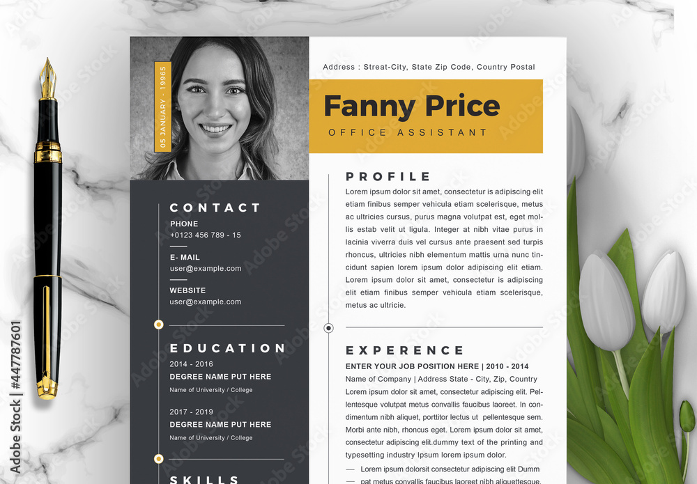 Professional Resume Layout with Photo Stock Template | Adobe Stock