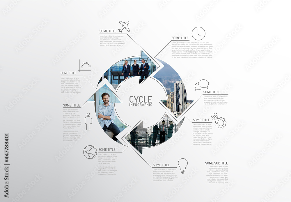 Infographic Cycle Layout Made from Lines and Photos Stock Template ...