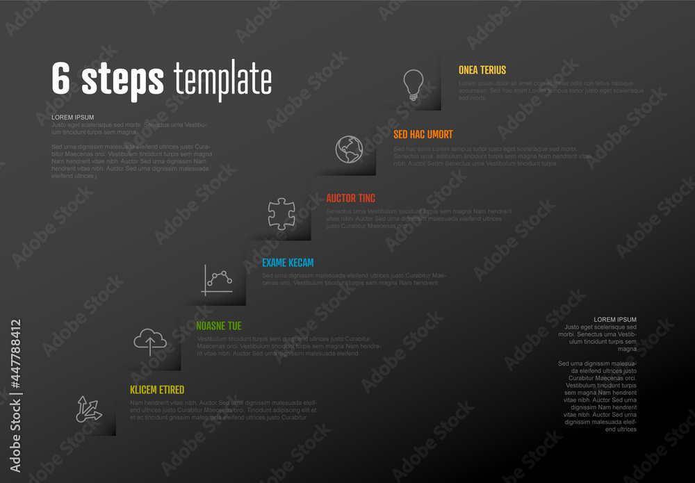 Dark Infogrpahic Steps Diagram Template for Workflow Business Schema or ...