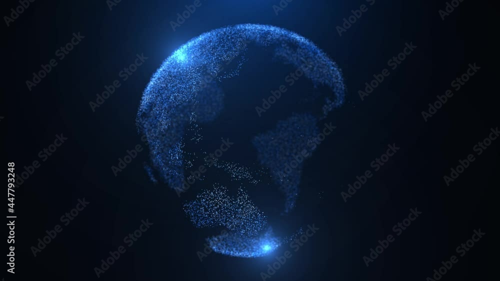 3d 4K Loop Abstract globe Earth Map Glows Particles and plexus ...
