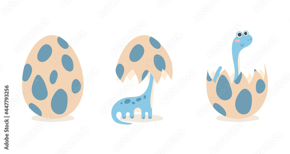 Egg blue dino, cute dinosaurus, Brachiosaurus isolated on white. Vector ...
