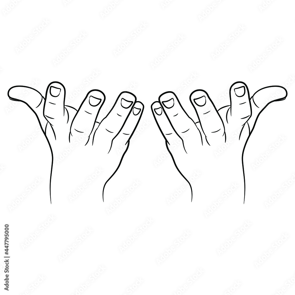 Two raised up human empty hands with open fingers in releasing gesture ...