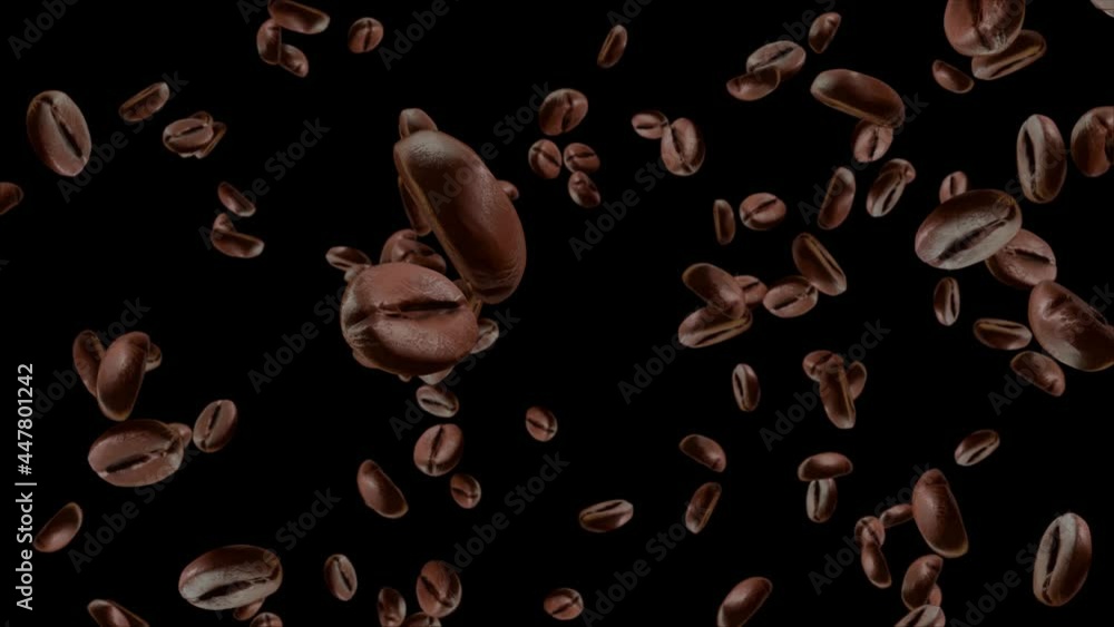 3D 4K Realistic coffee beans on an isolated black loop Green Screen ...