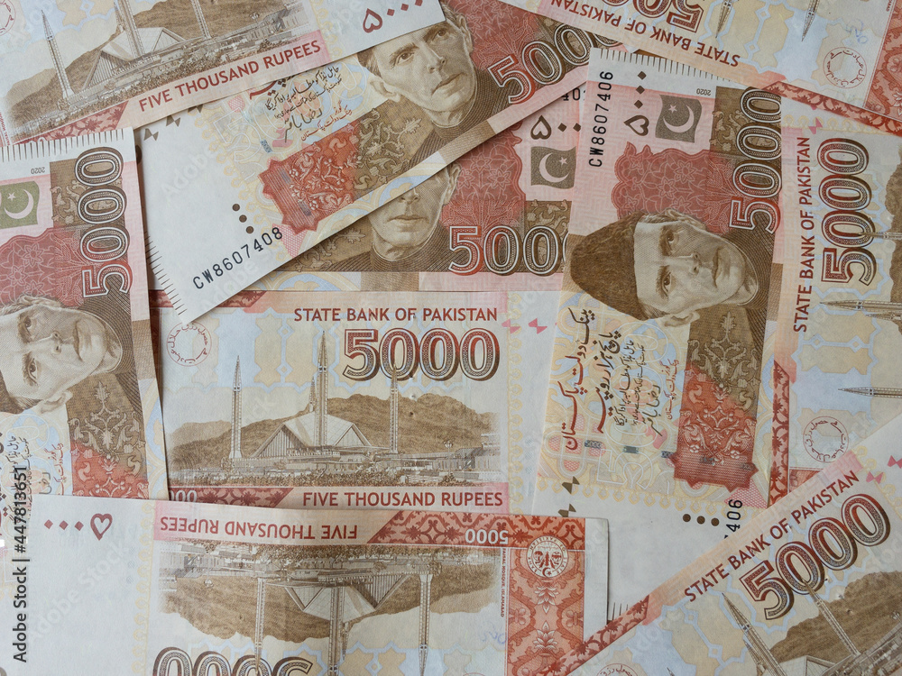 Pakistan currency notes background five thousand rupees note Stock ...