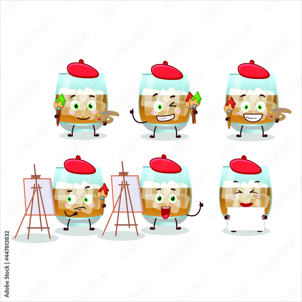 Artistic Artist of rum drink cartoon character painting with a brush ...