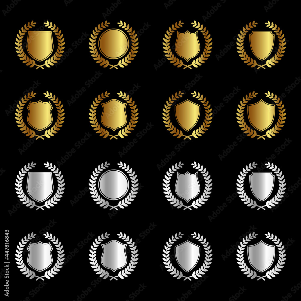 Premium award shield emblem medals and round labels stamp vector badge ...