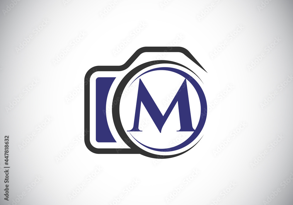 Vetor de Initial M monogram letter alphabet with a camera icon ...