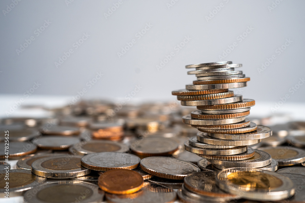 A pile of Thai baht coins of 1 baht, 5 baht and 10 baht. Stock Photo ...