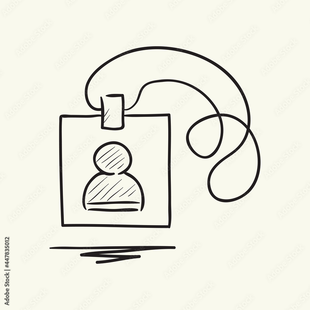 ID Card icon in doodle sketch lines. Identity office worker businessman ...