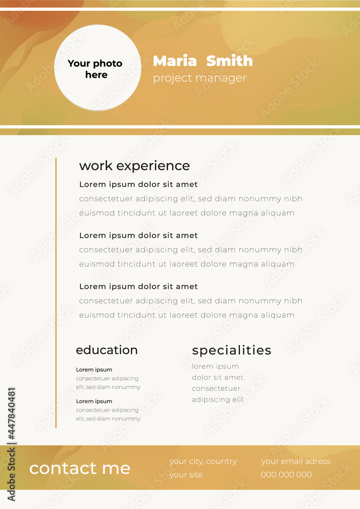 simple flat cv resume work template gradient colorful yellow Stock ...
