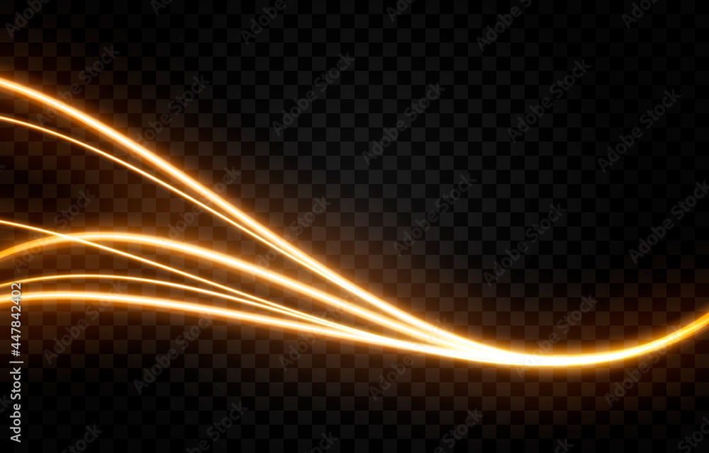 Vector glowing light lines. Neon light, electric light, light effect png. Golden line png ...