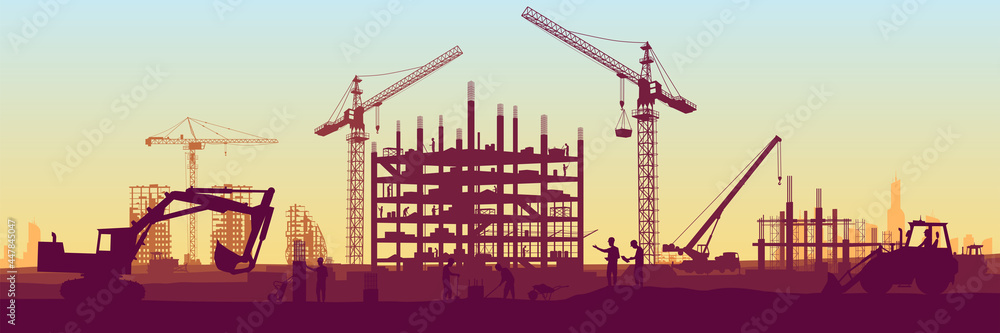 Construction site with a tower crane. Construction of residential ...