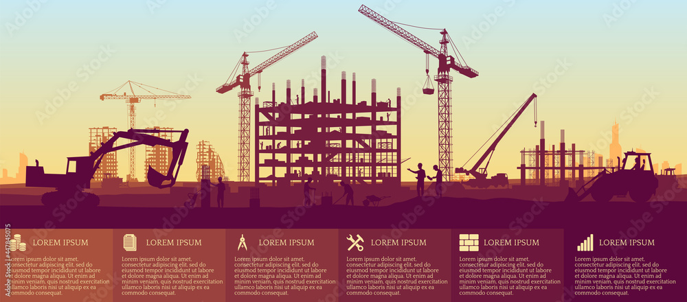 Construction site with a tower crane. Construction of residential ...