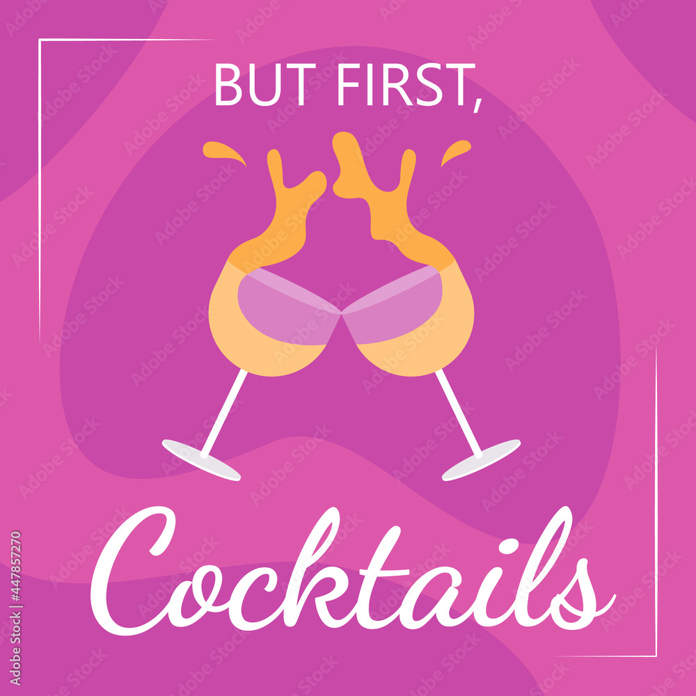 Cocktail reception social media post mockup. But first cocktails phrase ...