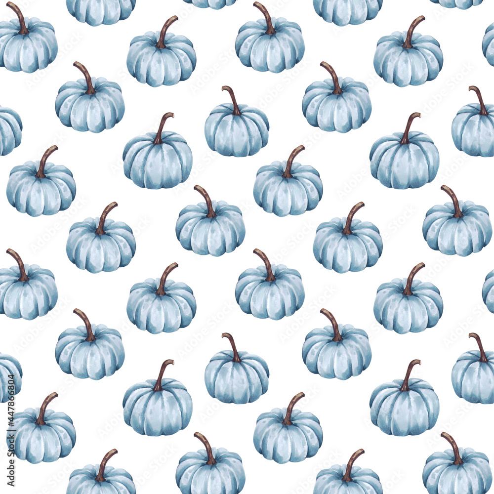 blue pumpkin on a white background seamless pattern vintage Stock ...