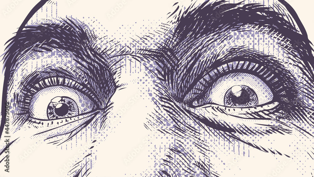 Male surprised eyes. Hand-drawn drawing. Vector illustration Stock ...