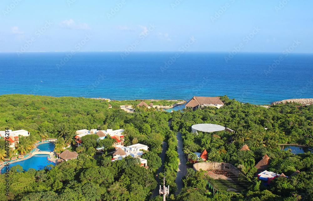 Top view from the Scenic tower in Xcaret park, mexican Riviera Maya ...