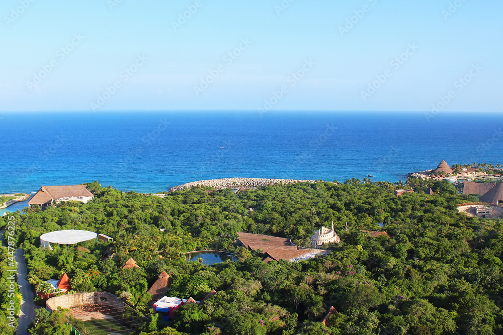 Aerial view from the Scenic tower in Xcaret park, mexican Riviera Maya ...