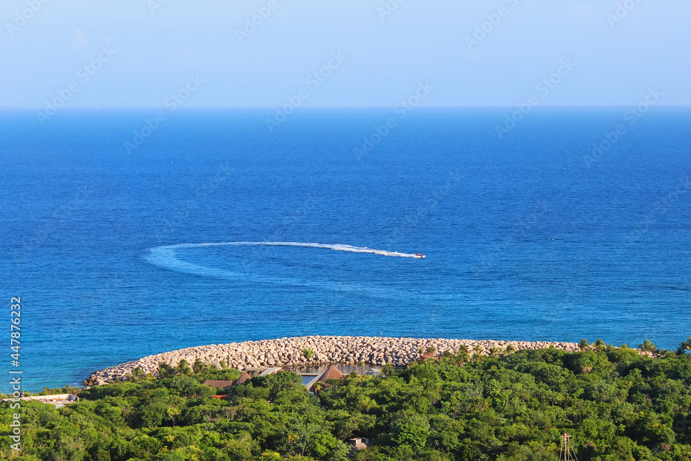 Aerial view from the Scenic tower in Xcaret park, mexican Riviera Maya ...