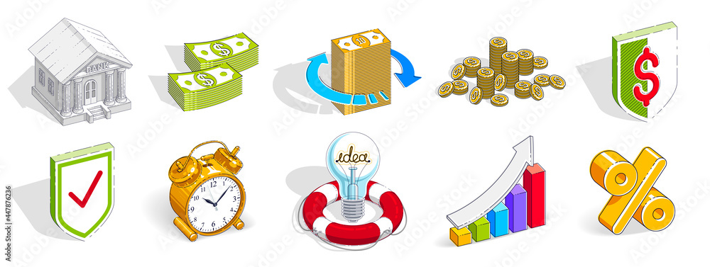 Different finance concepts illustrations 3D vector set isolated on ...