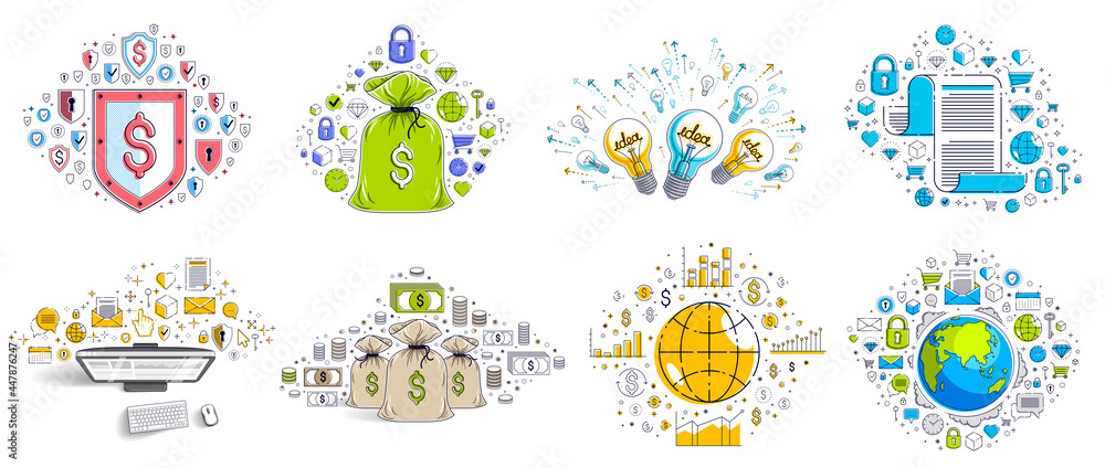 Different business money and finance concepts vector illustrations set ...