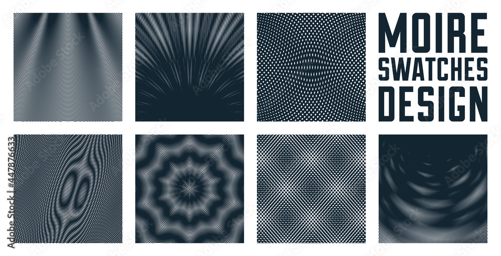 Moire vector abstract backgrounds set, linear contrast virtual digital ...