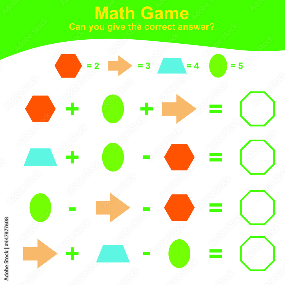 Geometric shapes Game. Math Worksheet for Preschool. Educational ...